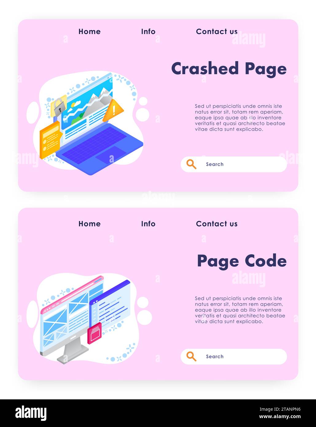 Crashed page vector website landing page template set Stock Vector ...