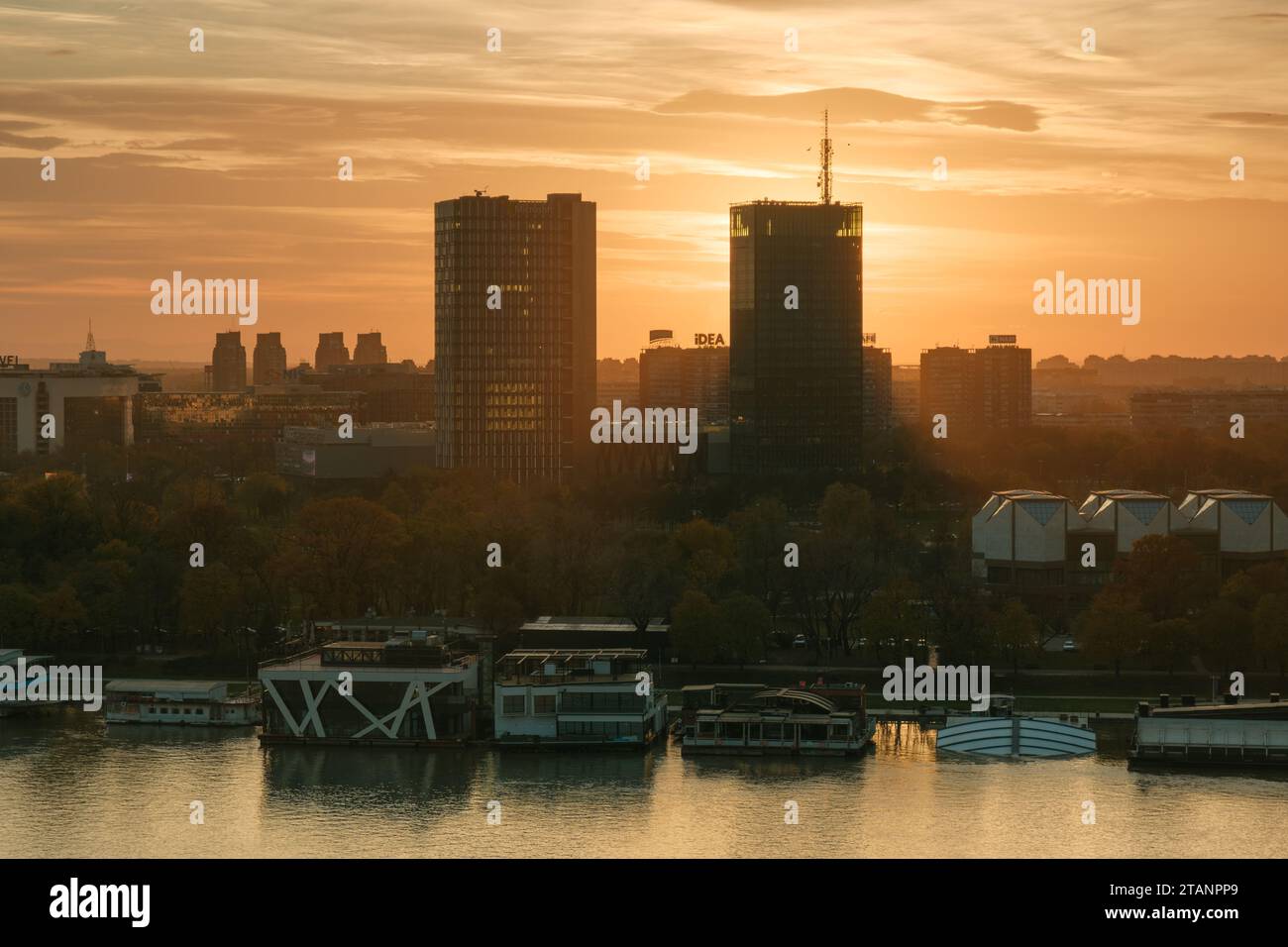 Sunset view of New Belgrade, from Kalemegdan in Belgrade, Serbia Stock ...