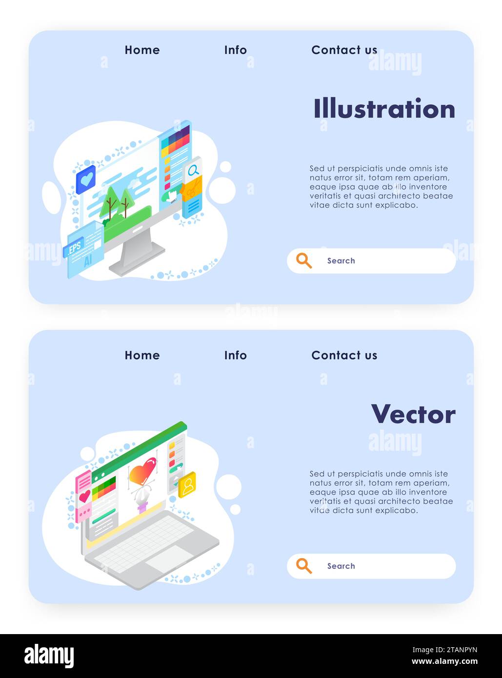 Vector art website landing page design template set Stock Vector Image ...