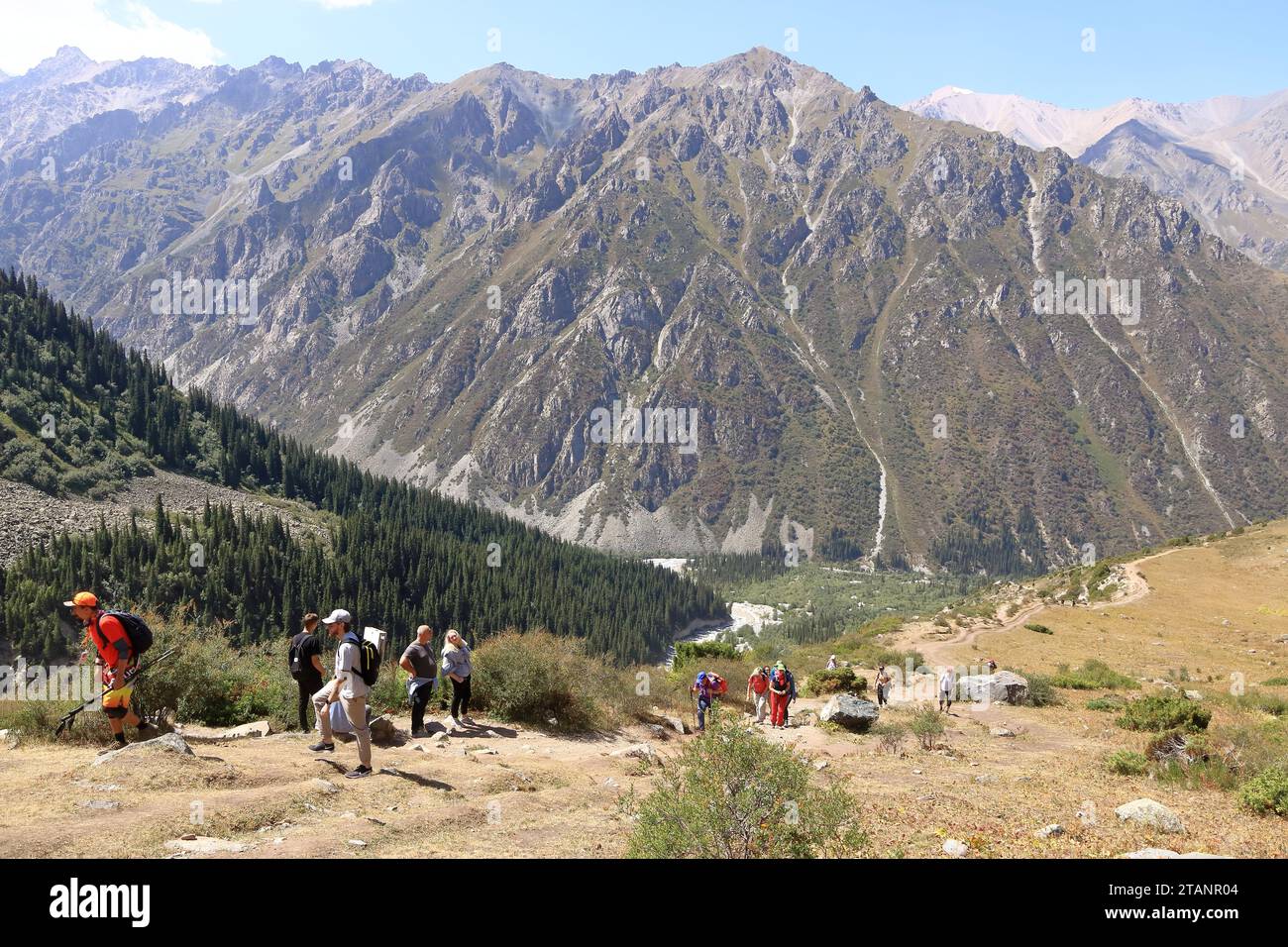 August 19 2023 - Ala Archa national park, Kyrgyzstan in Central Asia: people enjoy hiking in the ...