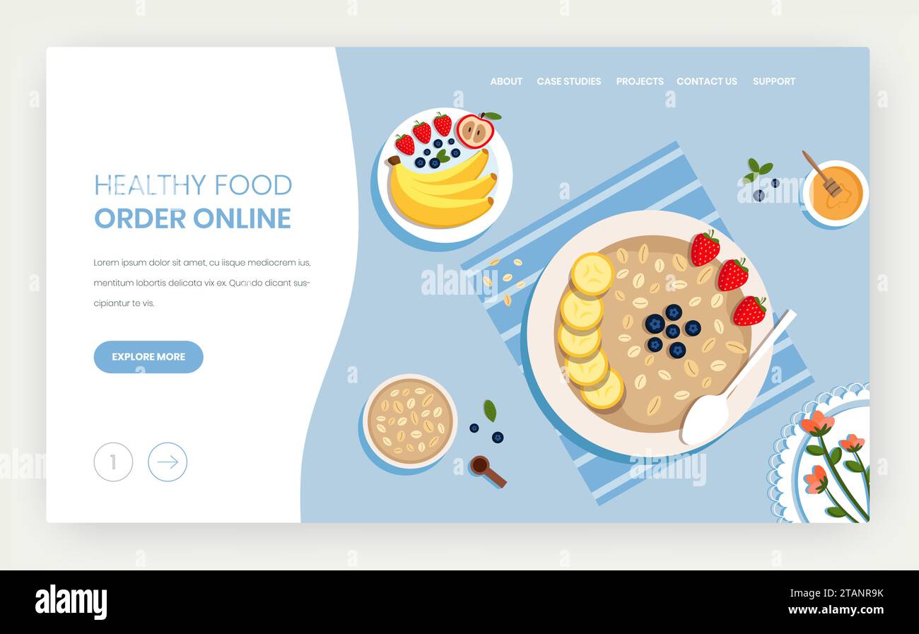 Healthy food online vector website landing page design template Stock ...