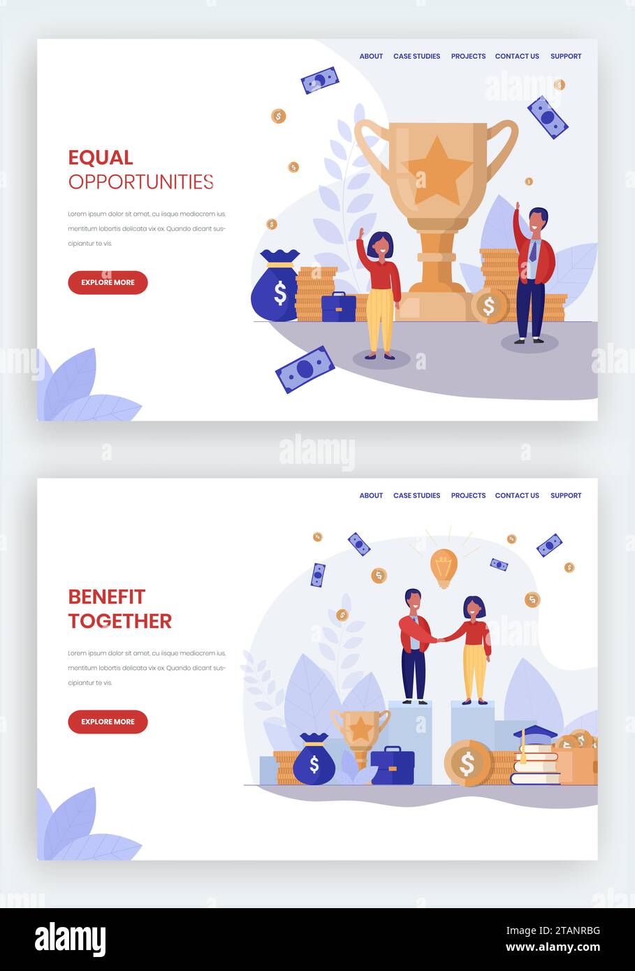 Equal benefits vector website landing page template set Stock Vector ...