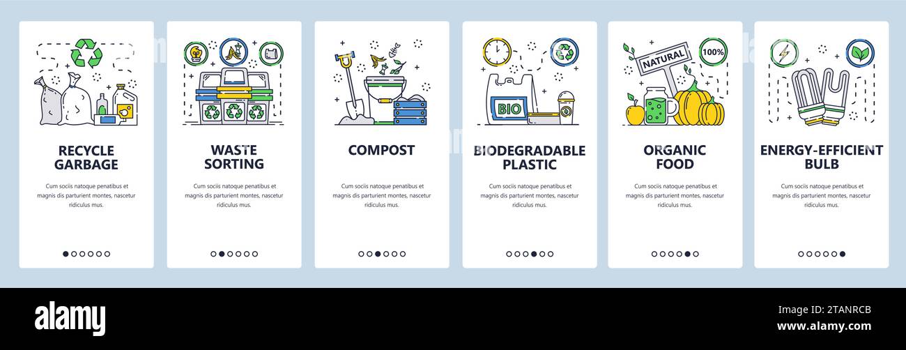 Waste sorting and recycling website and mobile app onboarding screens ...