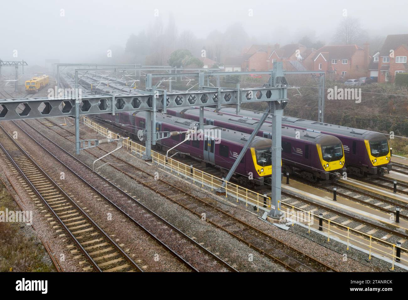 East Midlands Railway Luton Airport Express trains sit in a sidings ...