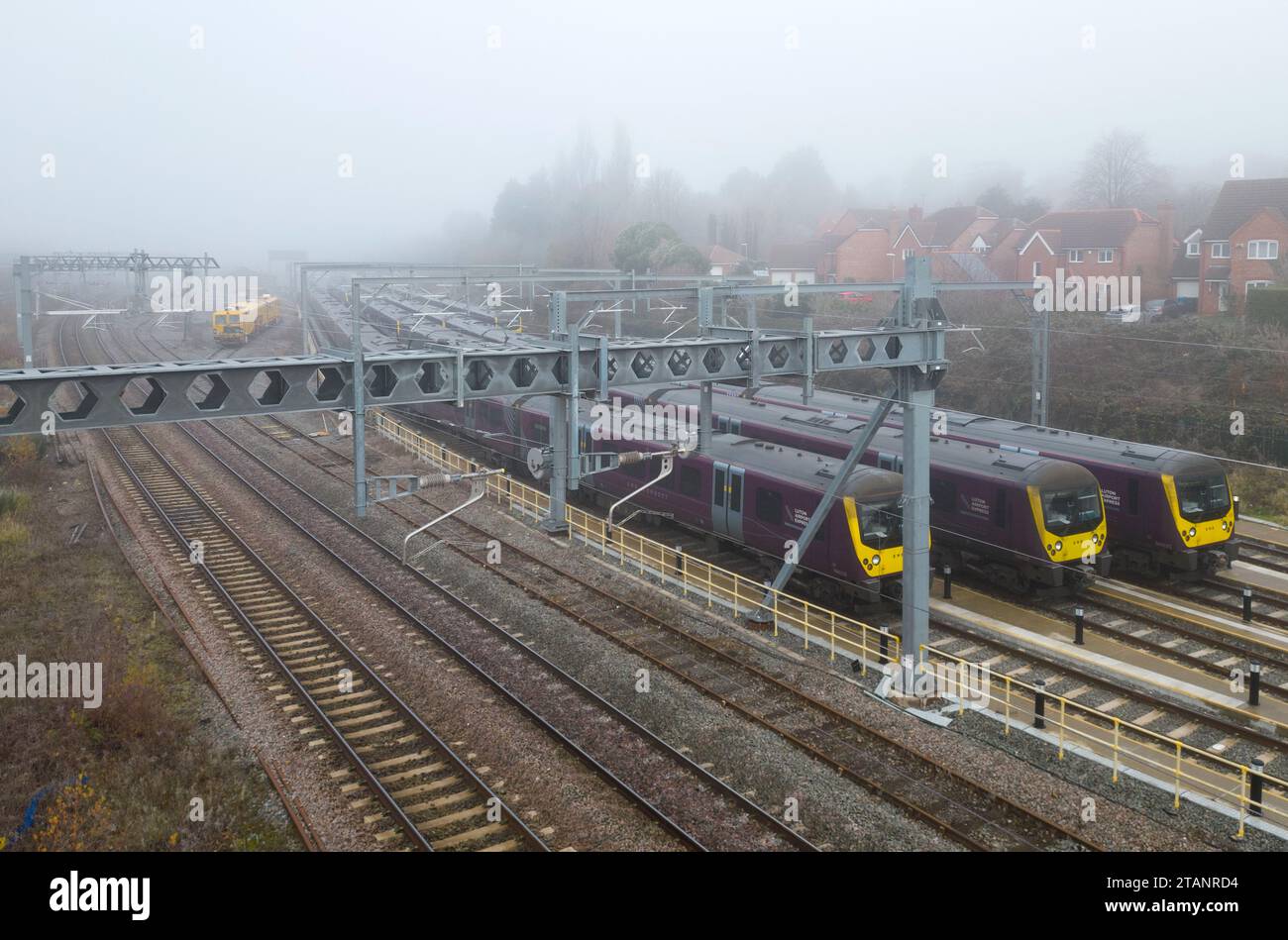 East Midlands Railway Luton Airport Express trains sit in a sidings ...