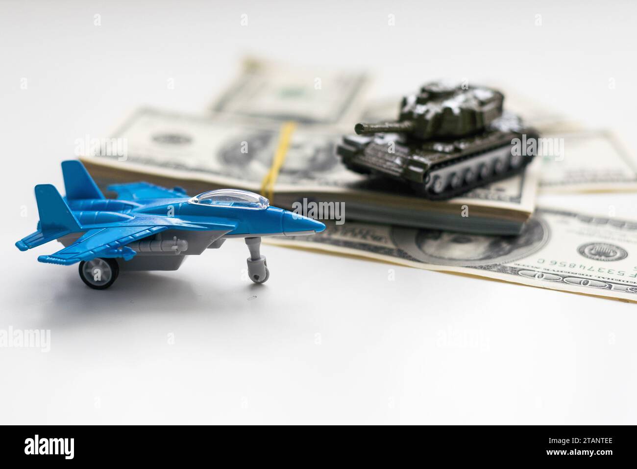 The main battle tank on US dollar bill banknotes background. U.S.A. and ...