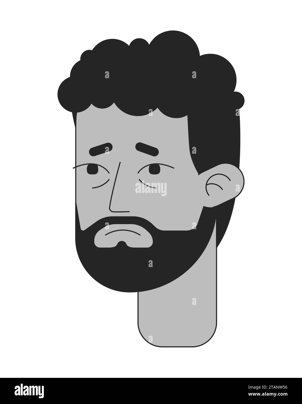 Unhappy african american man black and white 2D vector avatar ...