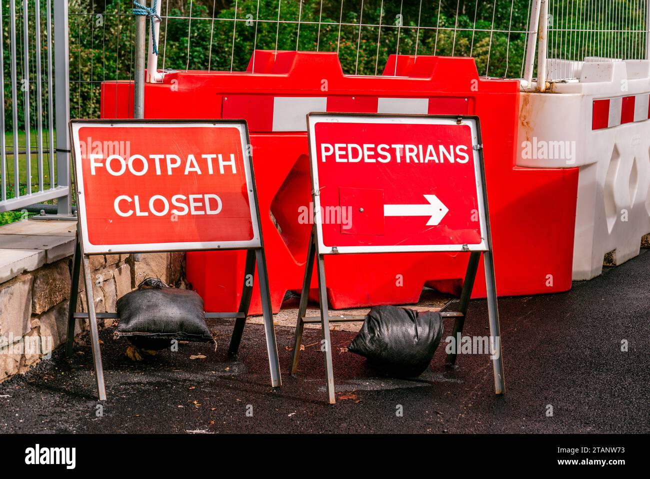 Street Roadworks Safety Barrier with Pedestrians Forbidden Closed ...