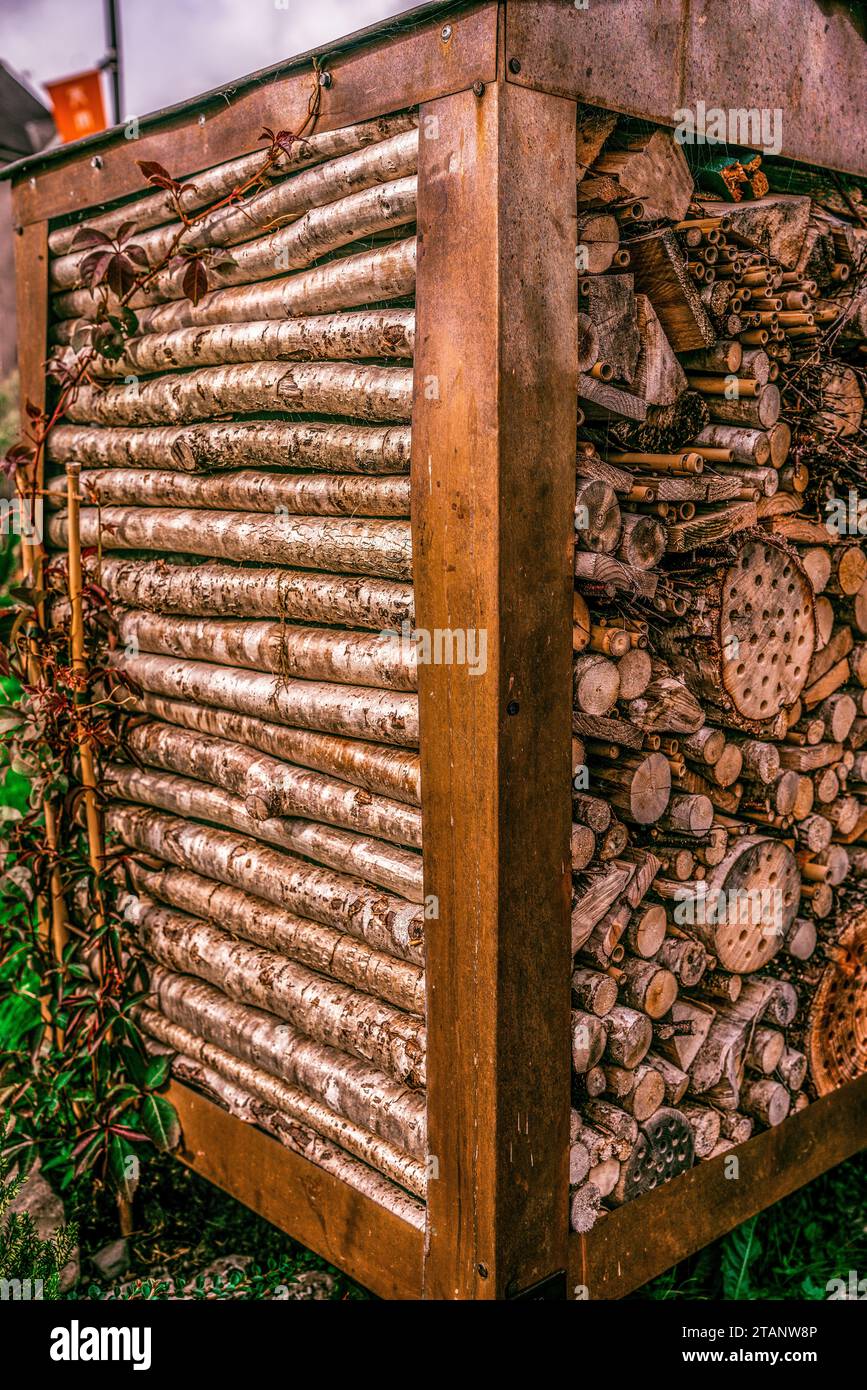 Large man made insect hotel in public gardens Stock Photo - Alamy