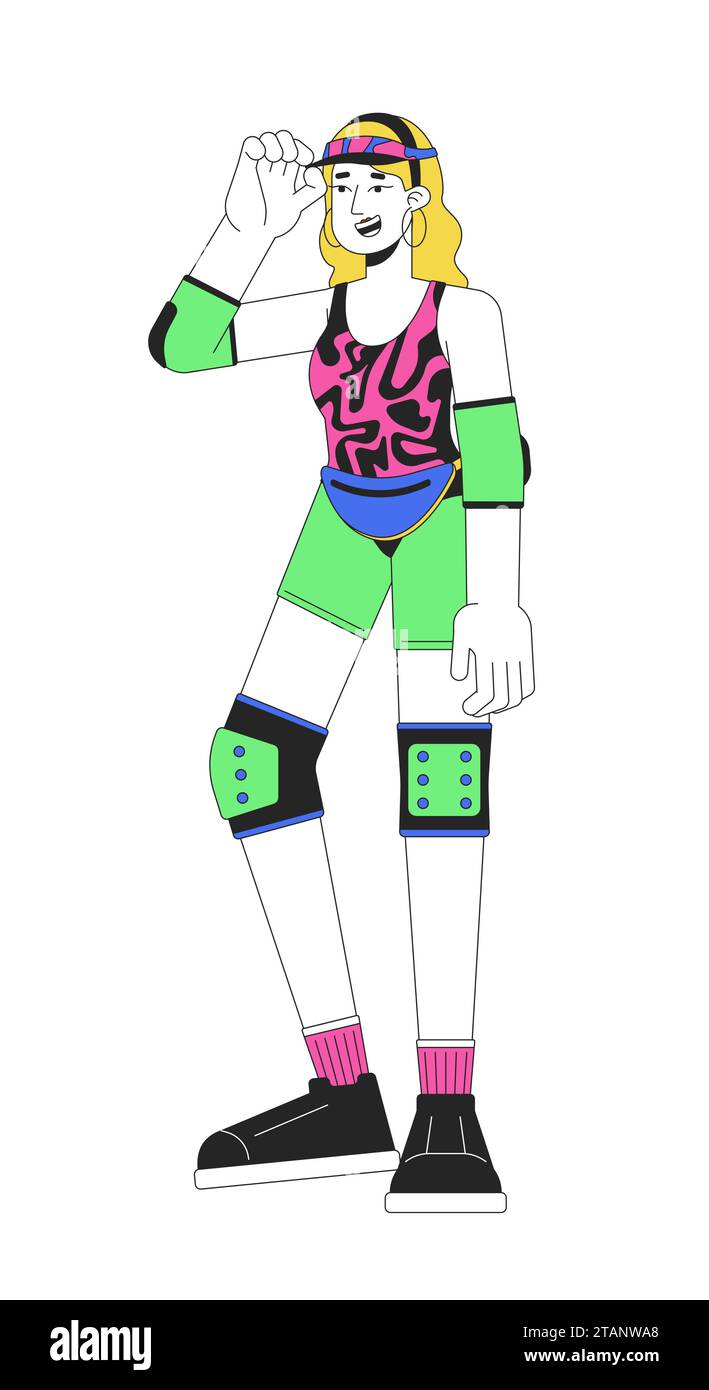 80s aerobics junkie line cartoon flat illustration Stock Vector Image ...