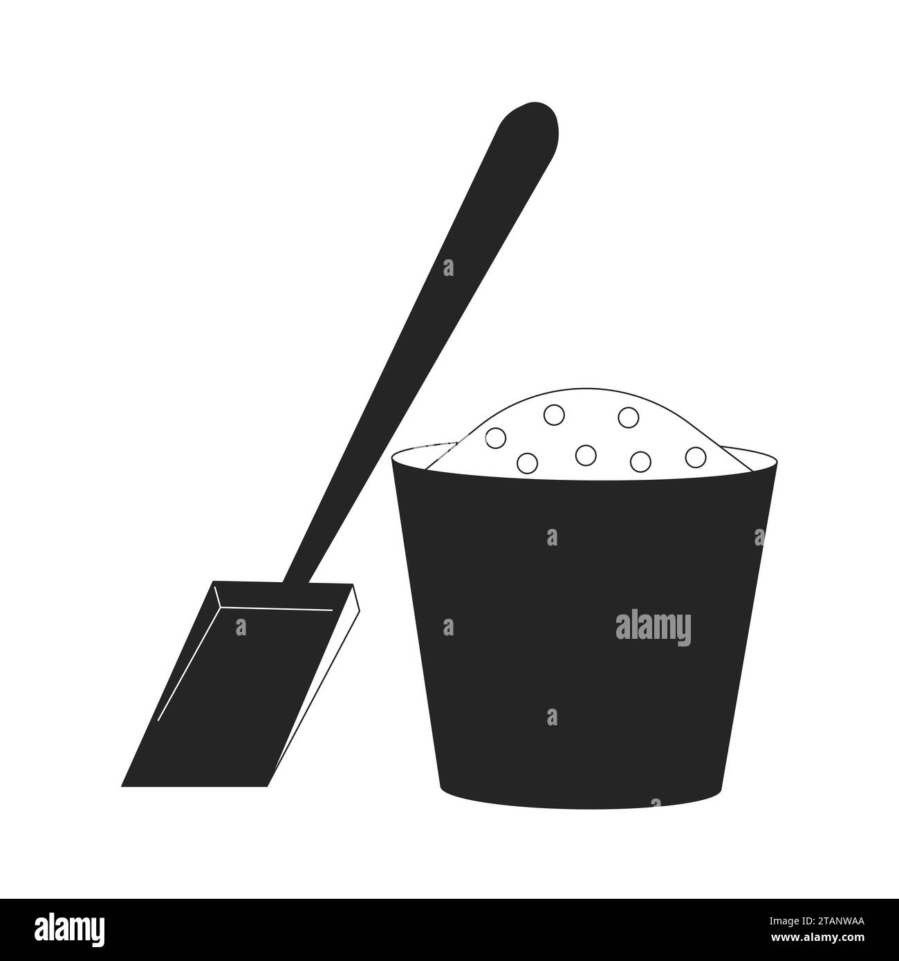 Salt sand mix container with shovel black and white 2D line cartoon ...