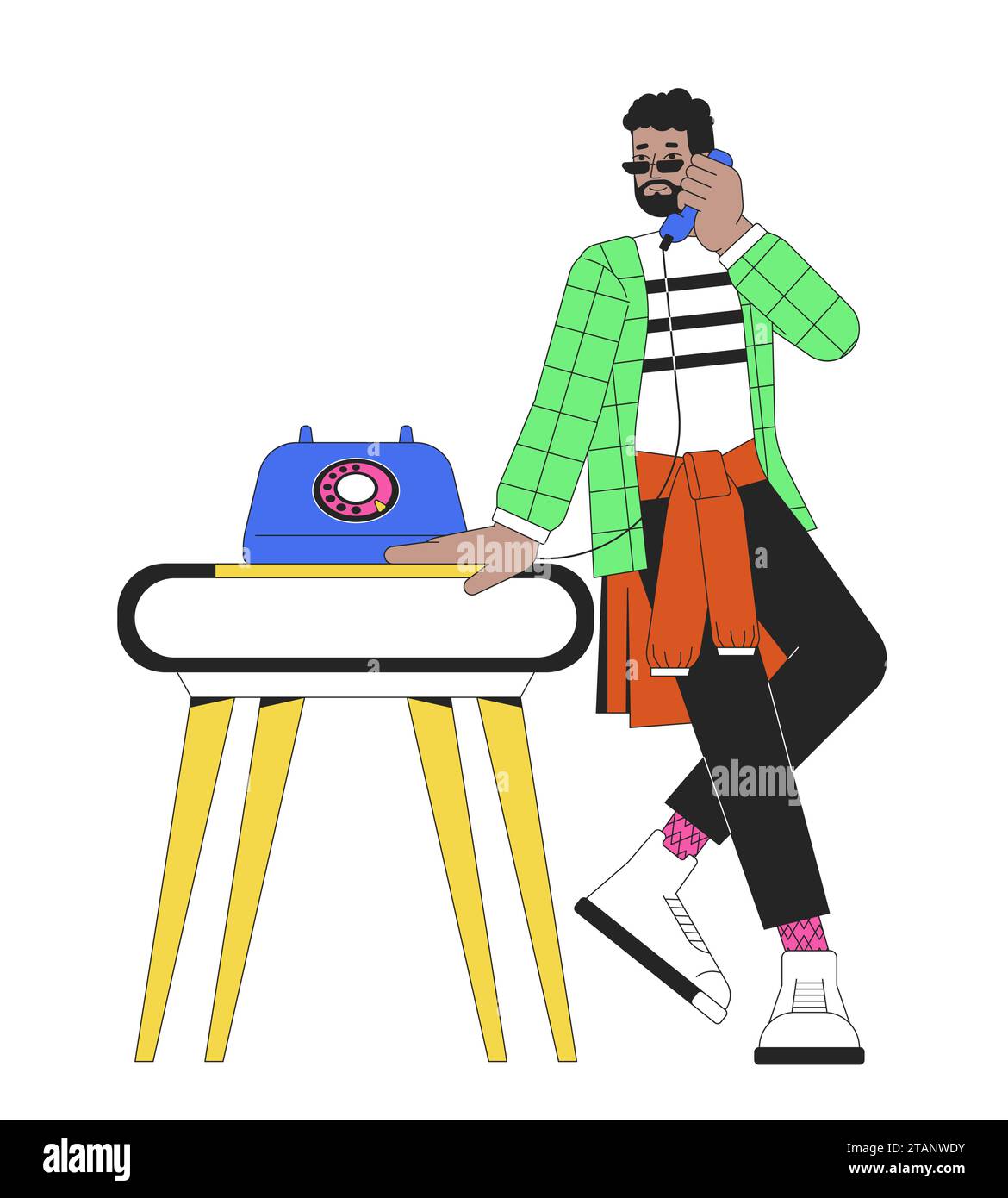 Talking on rotary dial phone line cartoon flat illustration Stock ...