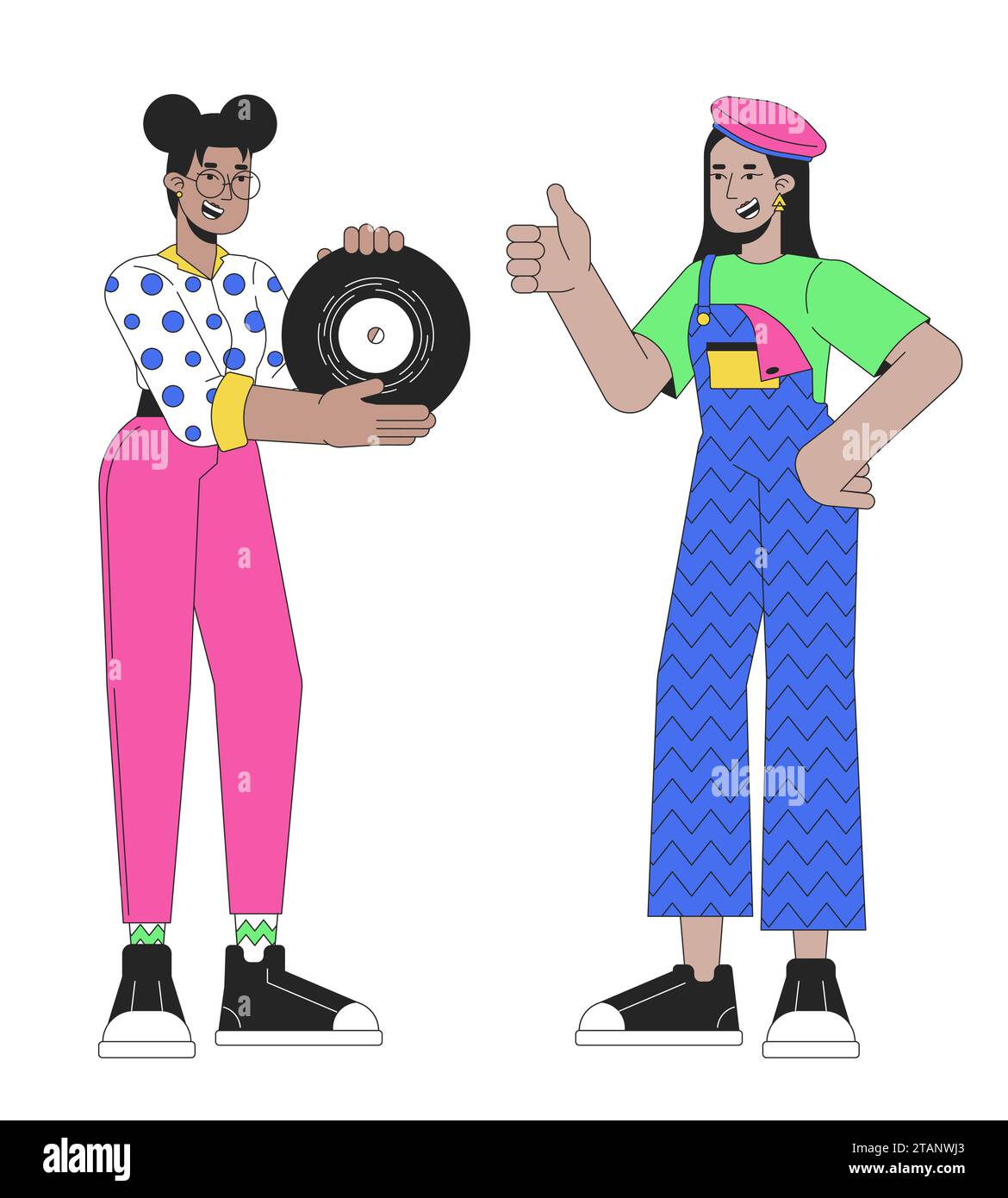 Showing off phonograph record line cartoon flat illustration Stock ...