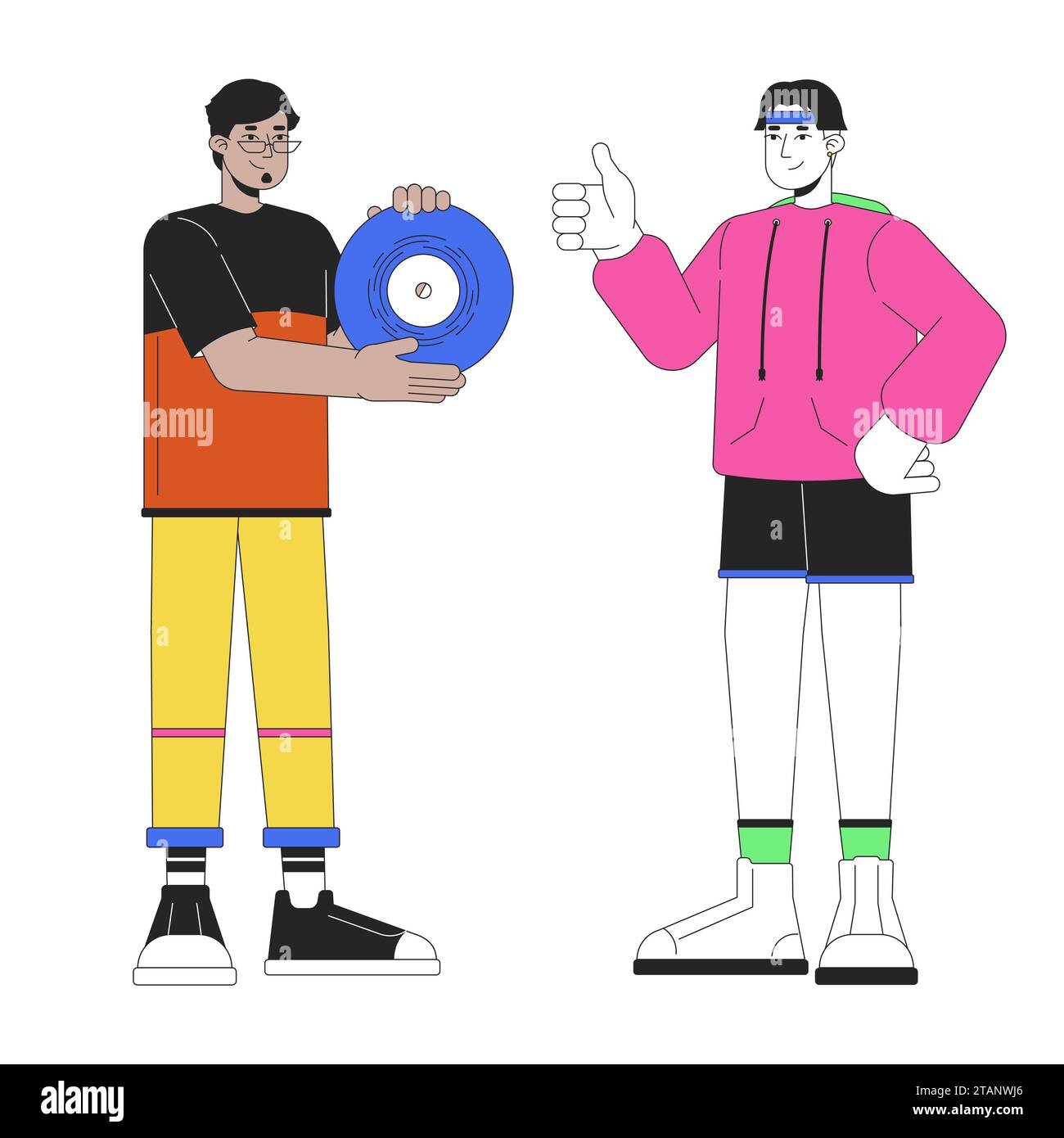 Showing off vinyl record line cartoon flat illustration Stock Vector ...