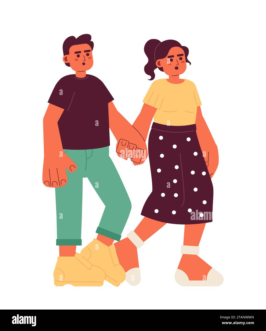 Middle eastern boyfriend girlfriend hands holding 2D cartoon characters ...