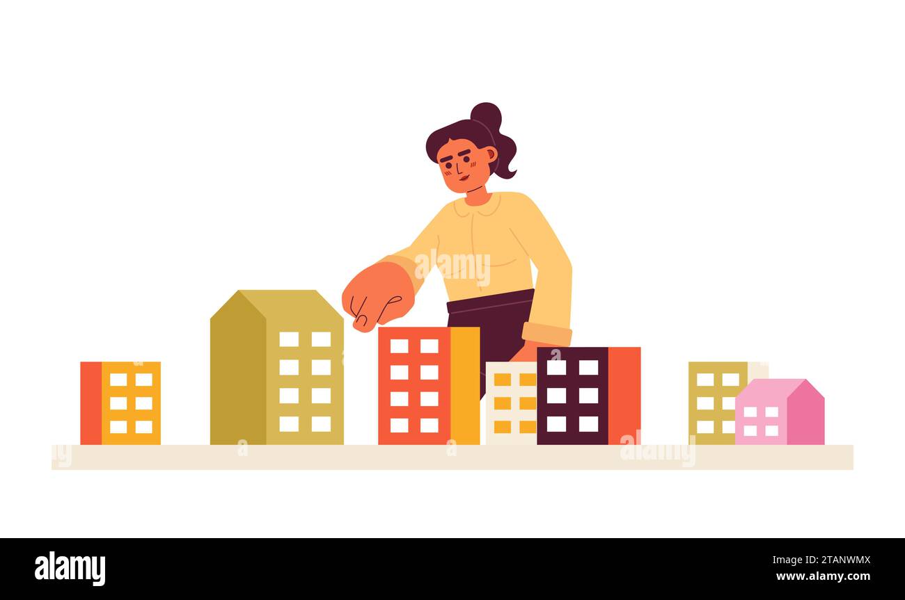 Ponytail woman finger pointing apartment 2D cartoon character Stock ...