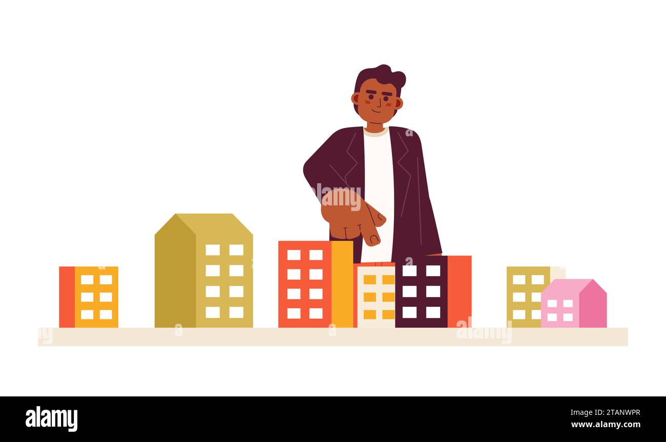 African american young adult man pointing condo 2D cartoon character ...
