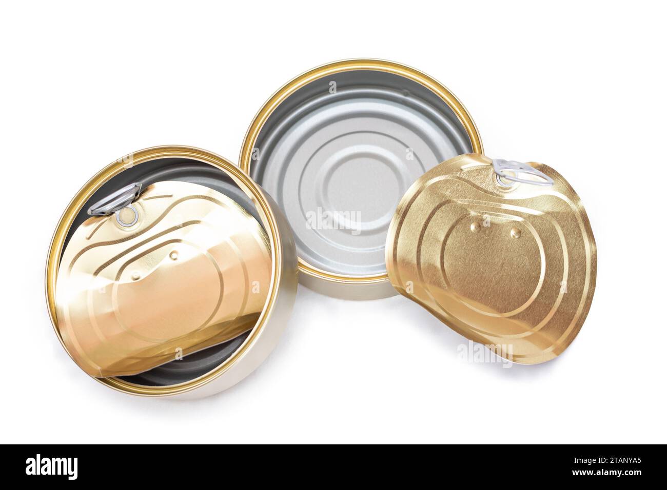 Two Opened Empty Tin Cans With Broken Cover Isolated on White ...