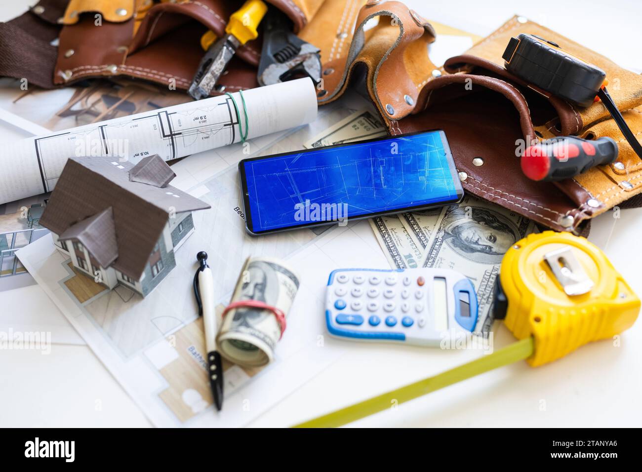 Calculation for house construction, construction drawings Stock Photo ...