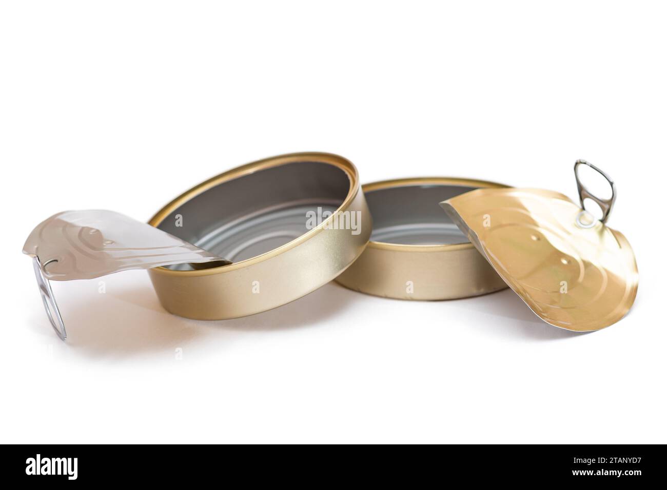 Two Opened Empty Tin Cans With Broken Cover Isolated on White ...