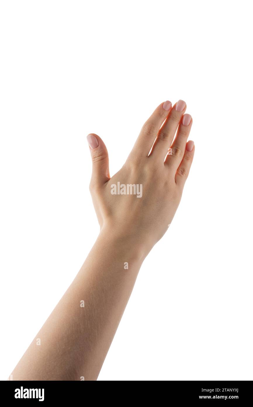 Young woman hand vote gesture isolated on white background, hogh ...