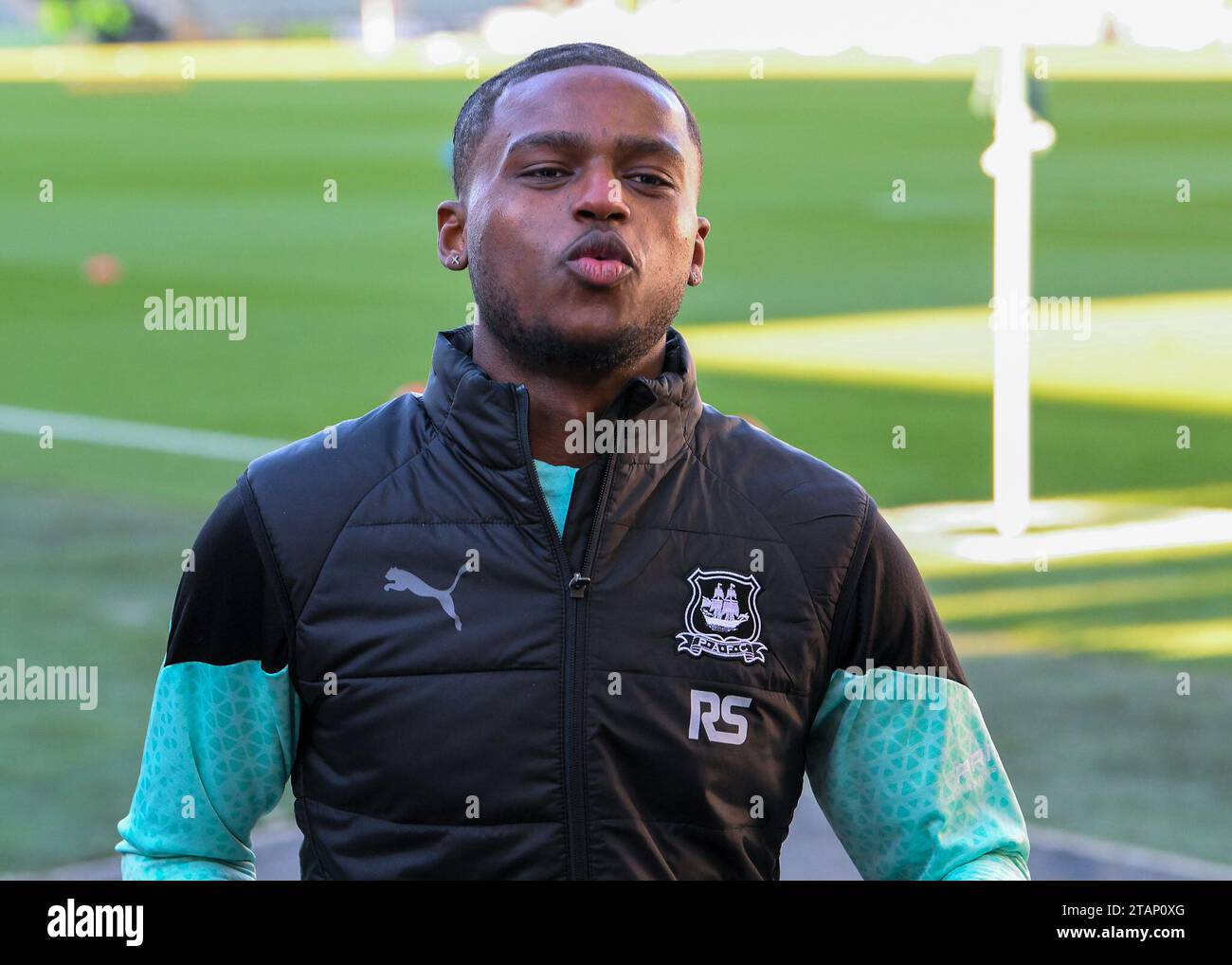 Bali Mumba #2 of Plymouth Argyle arrives during the Sky Bet ...