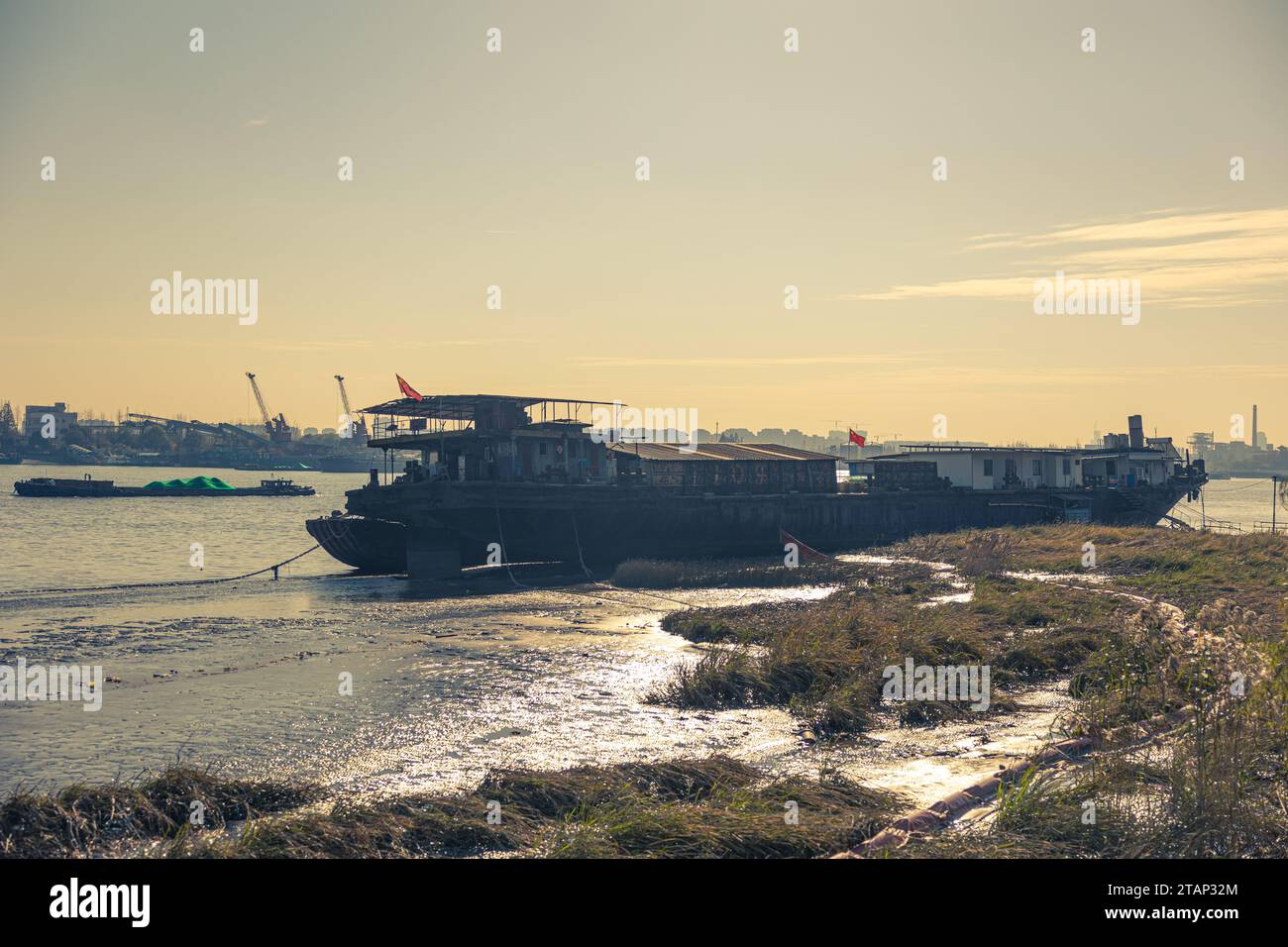 ship river factory Stock Photo - Alamy
