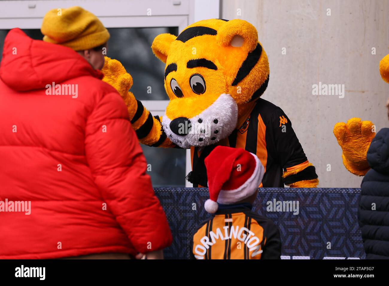 Mascot Roary meets with Hull City fans during the Sky Bet Championship ...