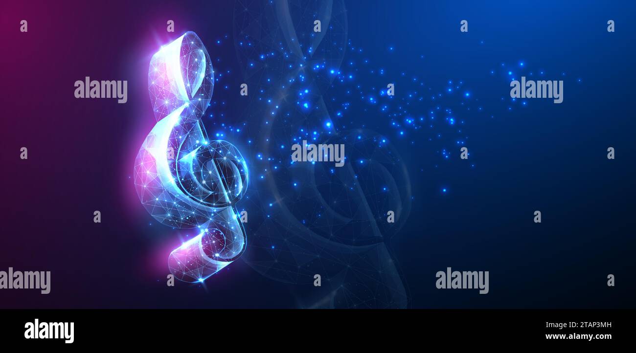 Abstract digital 3d clef treble on neon background Stock Vector Image ...