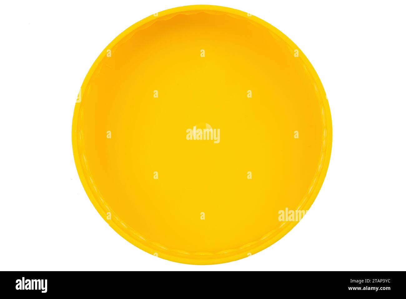 Top view of yellow plastic lid isolated on white background. Plastic ...