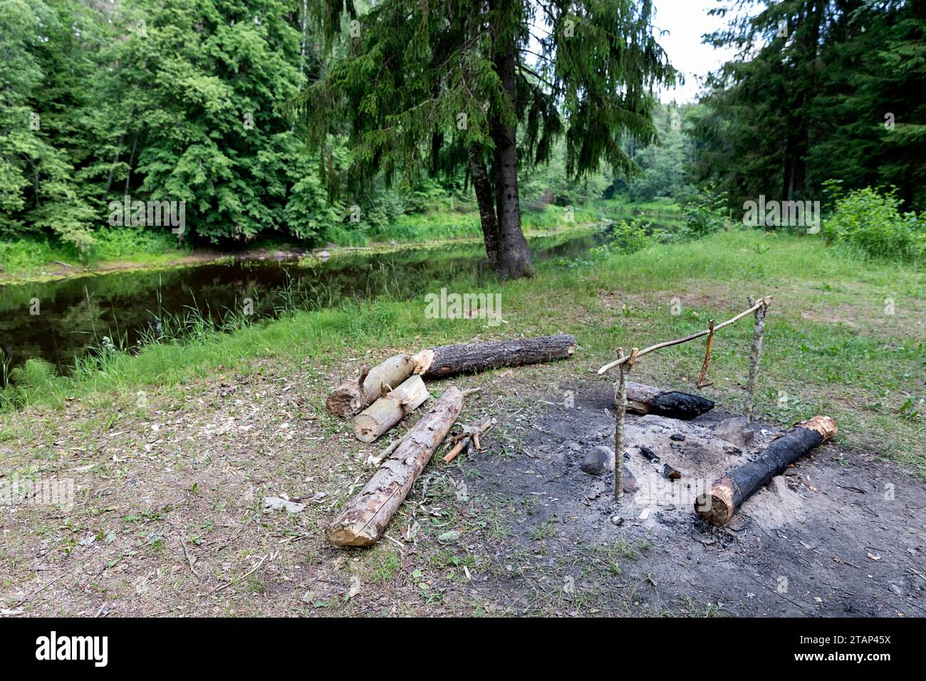Camping site on the banks of a Beautiful Salaca river, spectacular ...