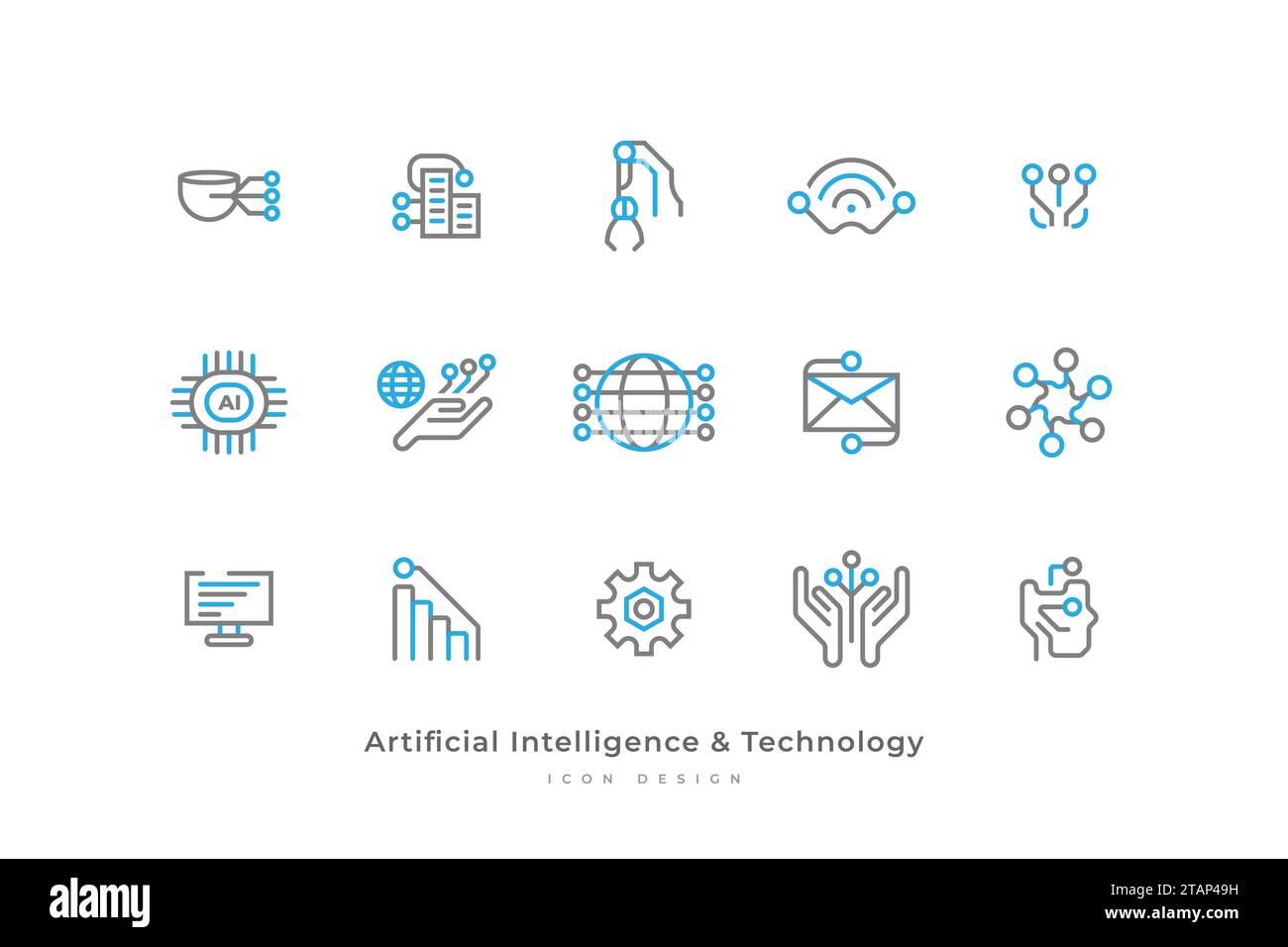 Set of Artificial Intelligence and Technology Icons with Simple Line ...