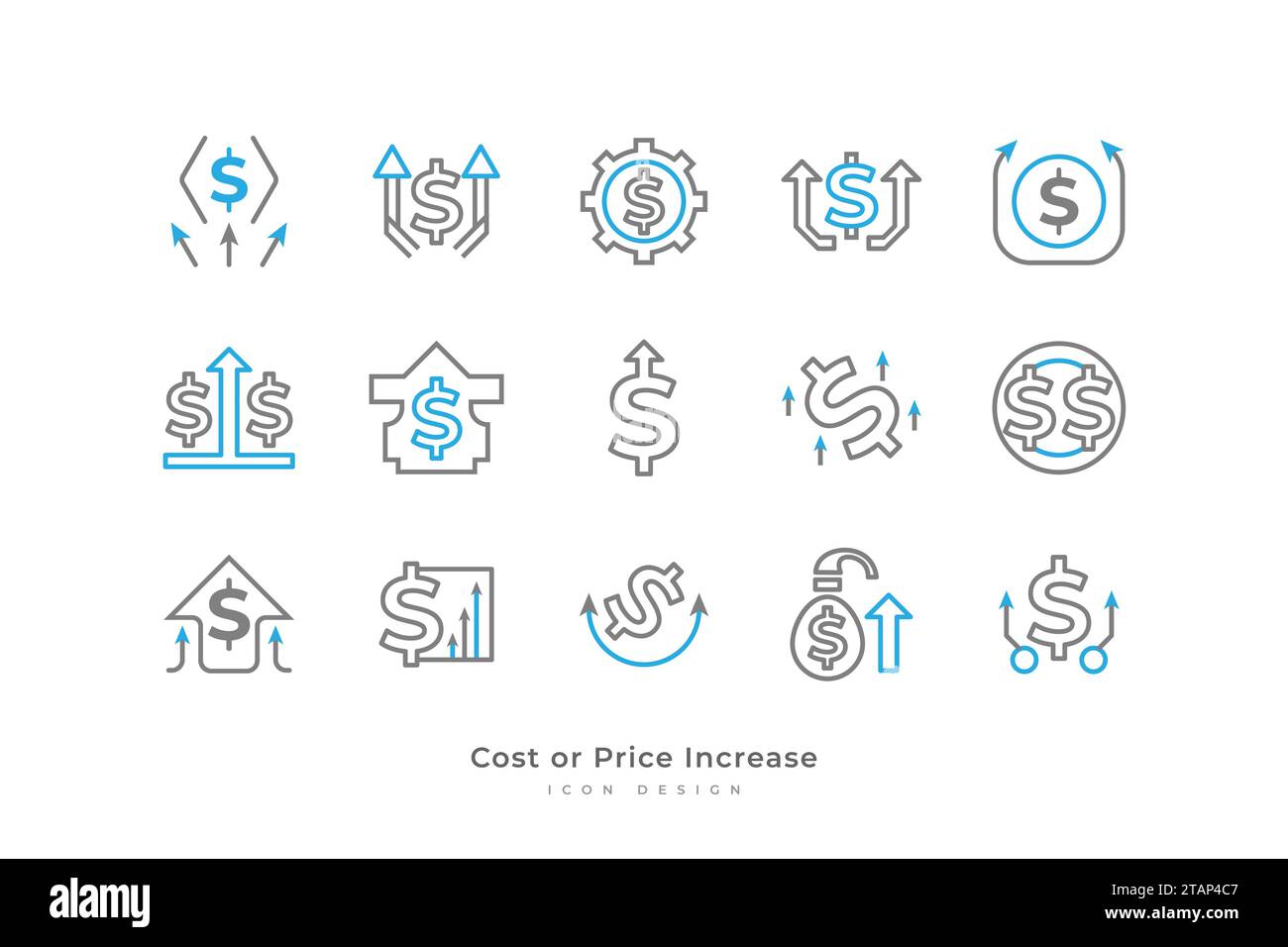 Cost or Price Increase Icon Set with Simple Line Style. Business and ...