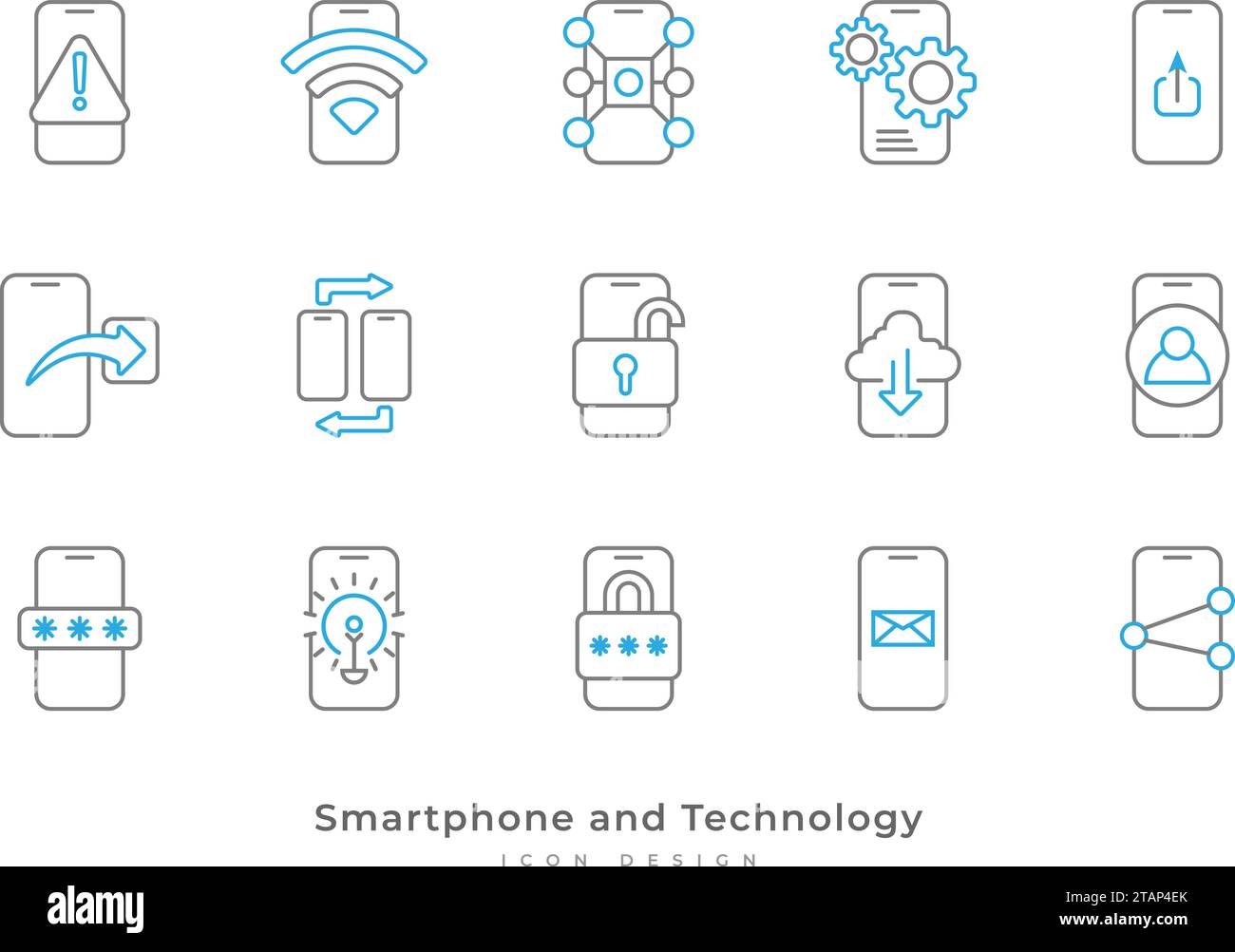 Mobile Phone Functions and Settings Icons with Line Style. Smartphone ...