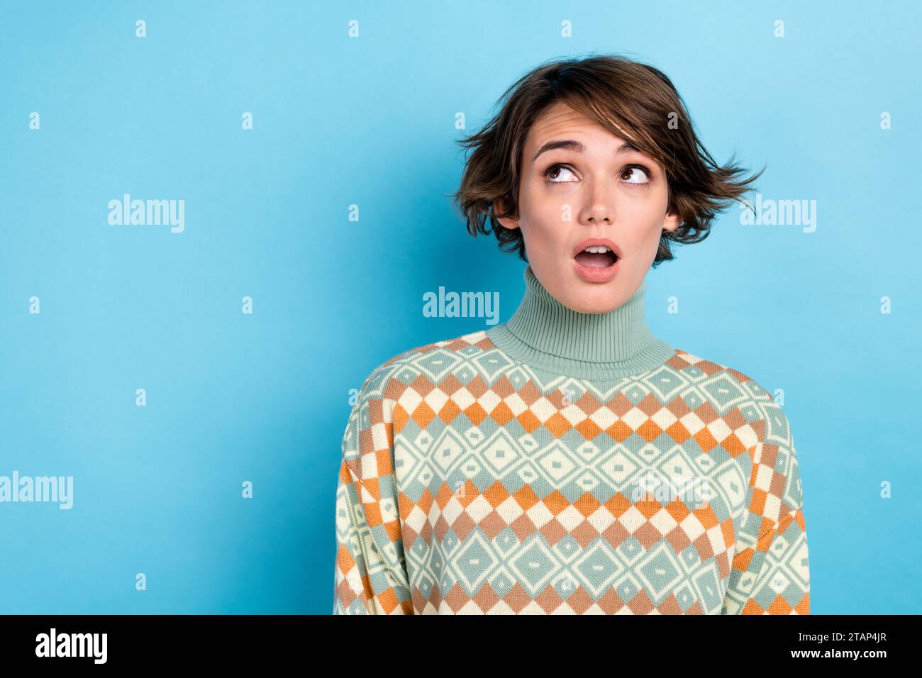 Photo of impressed speechless person open mouth look staring empty ...