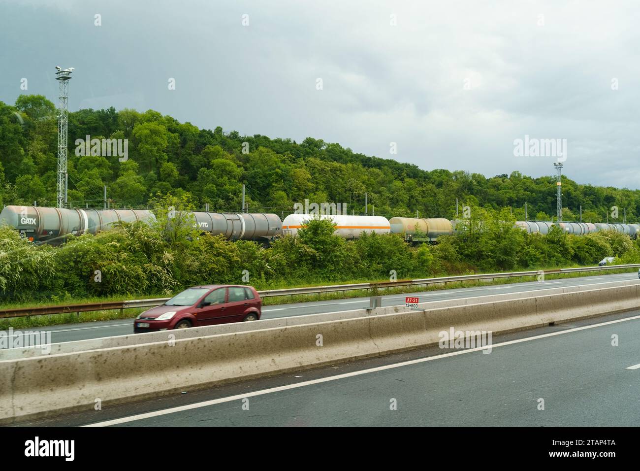 Lyon, France - May 7, 2023: Railway tanks for transporting liquefied ...