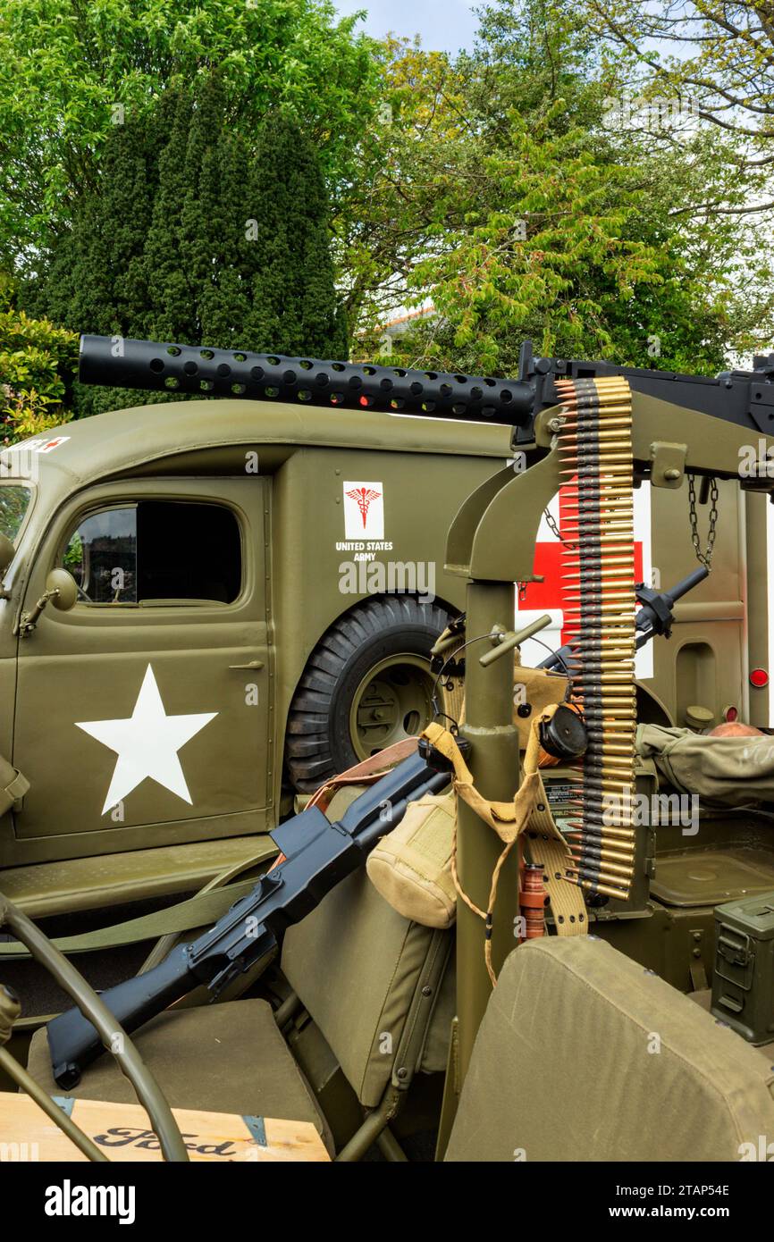 Machine gun on a military Jeep. Haworth 1940's Weekend 2015 Stock Photo ...