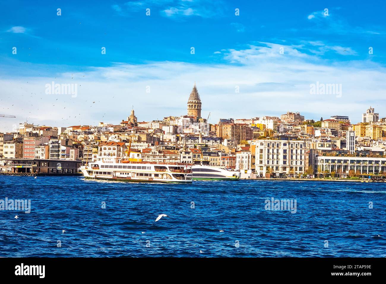 Istanbul Karakoy and Galata tower seafront view, largest city in Turkey ...