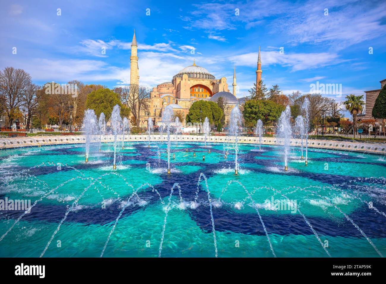 The Hagia Sophia Grand Mosque and fountain in Istanbul view, landmarks ...