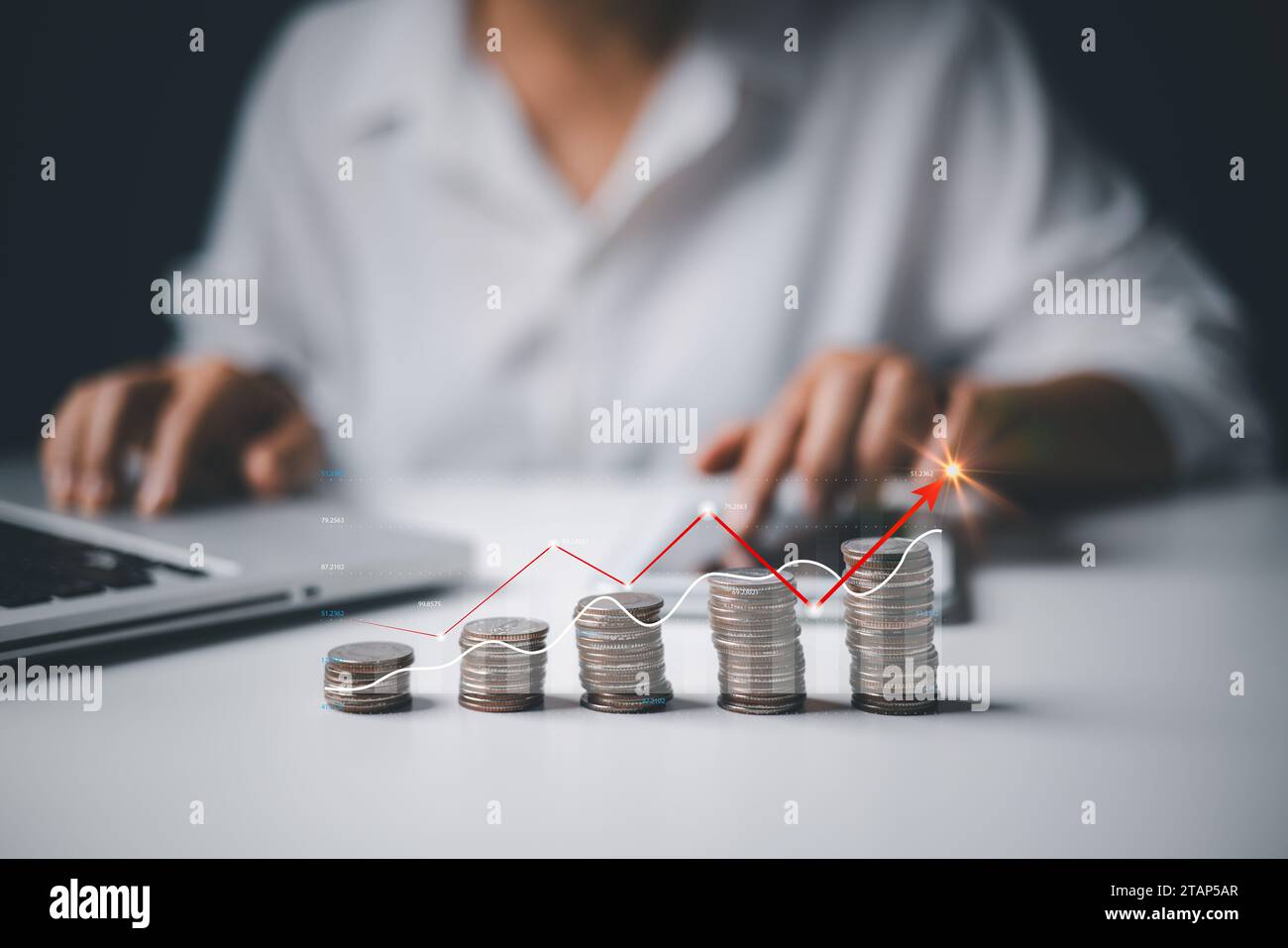 Businesswoman working with modern computer calculator virtual dashboard ...