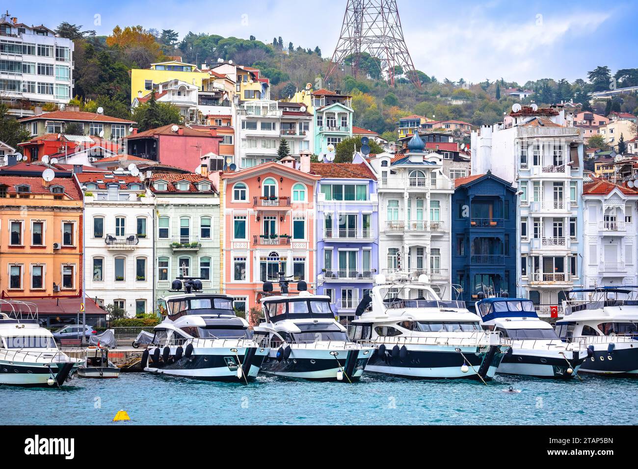 Arnavutkoy Bosphorus waterfront in Istanbul colorful architecture view ...