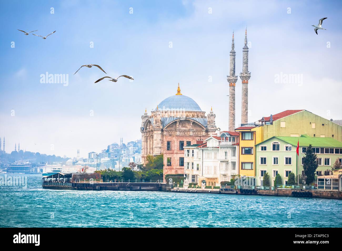 Ortakoy Mosque or Buyuk Mecidiye Camii and Bosphorus channel in ...