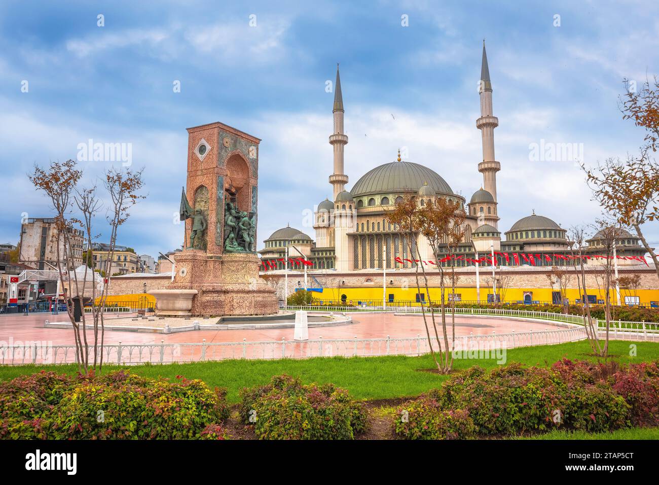 Taksim square in Istanbul mosque and street view, largest city in ...