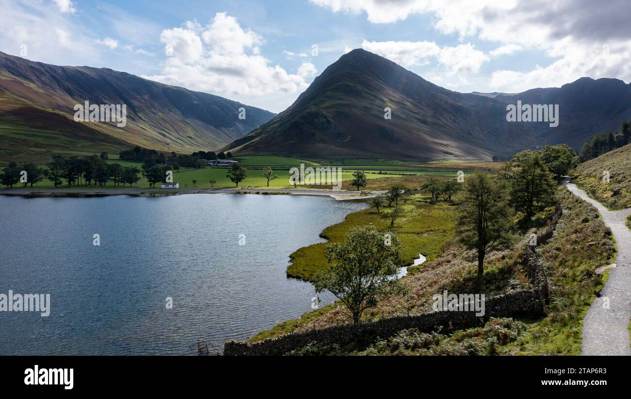 high view of buttermere looking east from the shore towards fleetwith ...