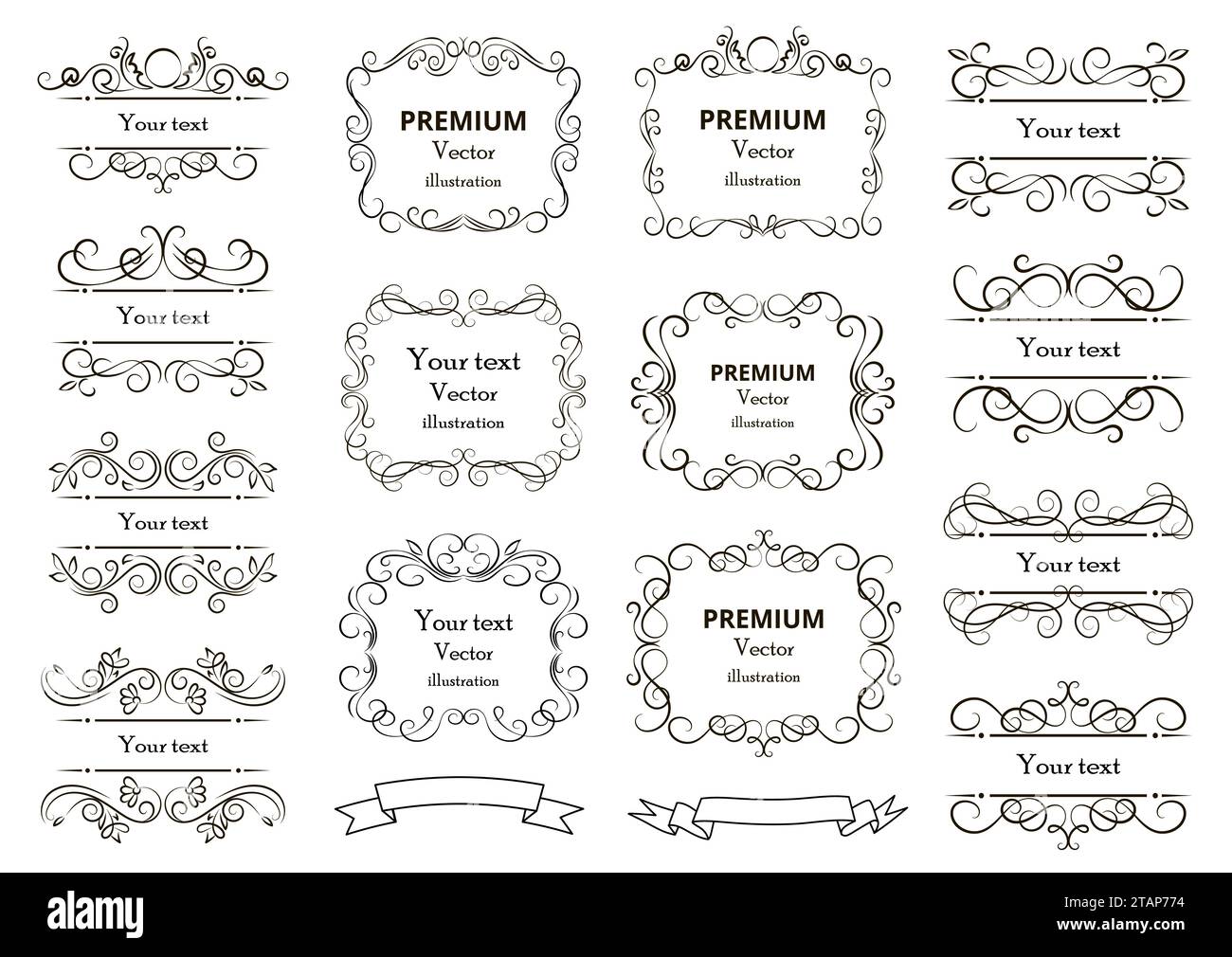 Calligraphic design elements . Decorative swirls or scrolls, vintage ...