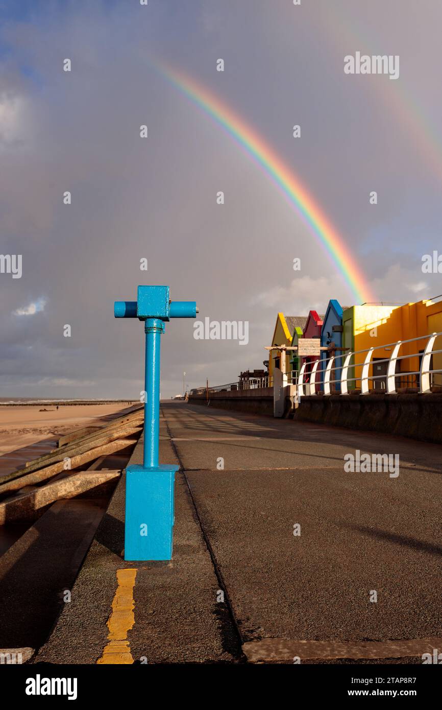 Rainbow over the beach and promenade at Prestatyn, North Wales Stock ...