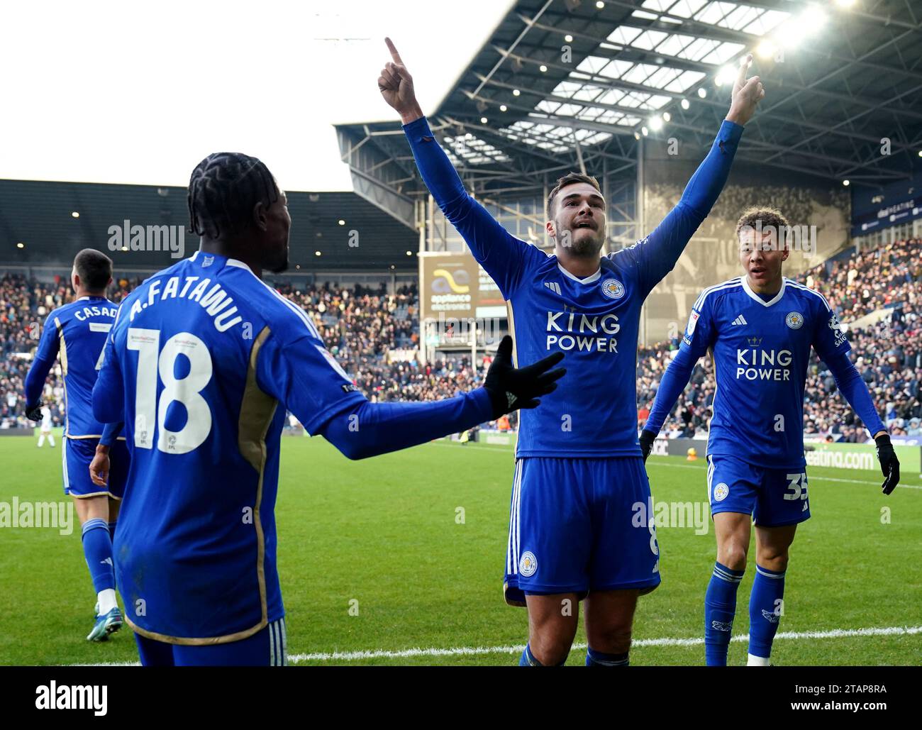 Leicester City's Harry Winks celebrates scoring their side's second ...