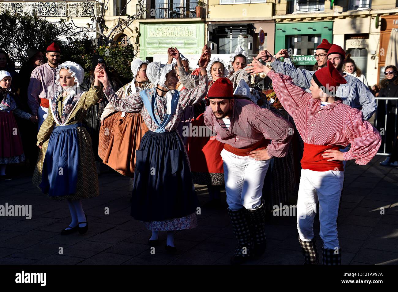 Marseille, France. 25th Nov, 2023. A group of folk dancers in ...