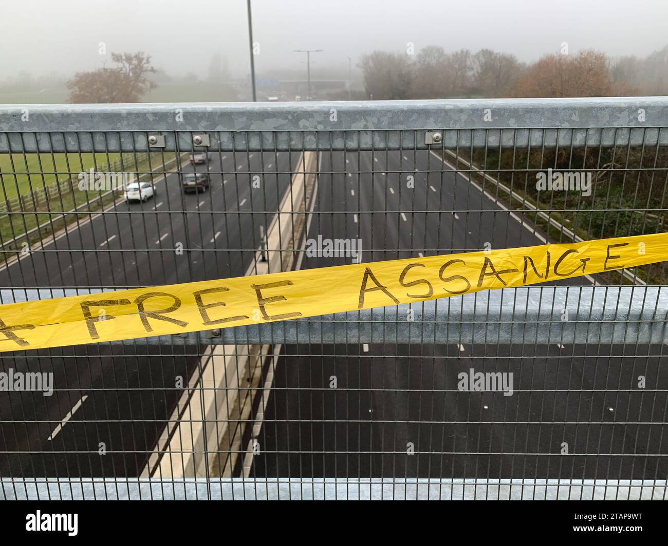 Slough, Berkshire, UK. 2nd December, 2023. Free Assange yellow ribbons ...