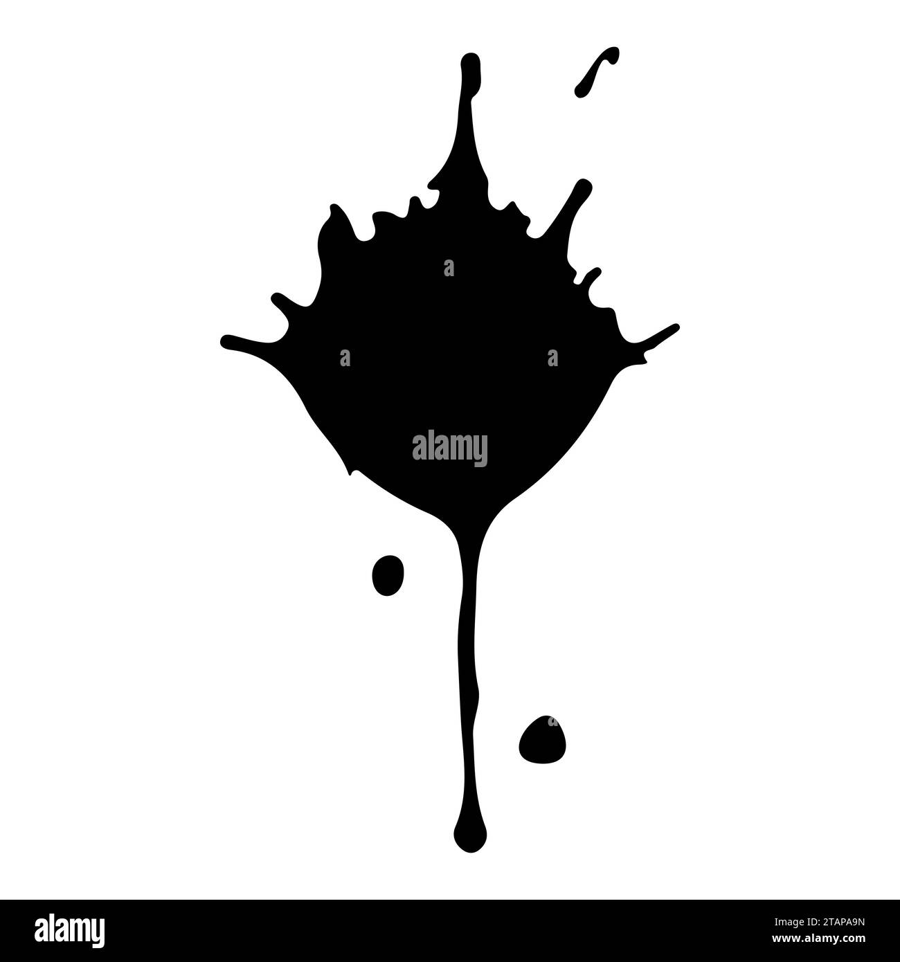 Ink blot. Abstract stain with drops and splashes. Black paint splatter ...
